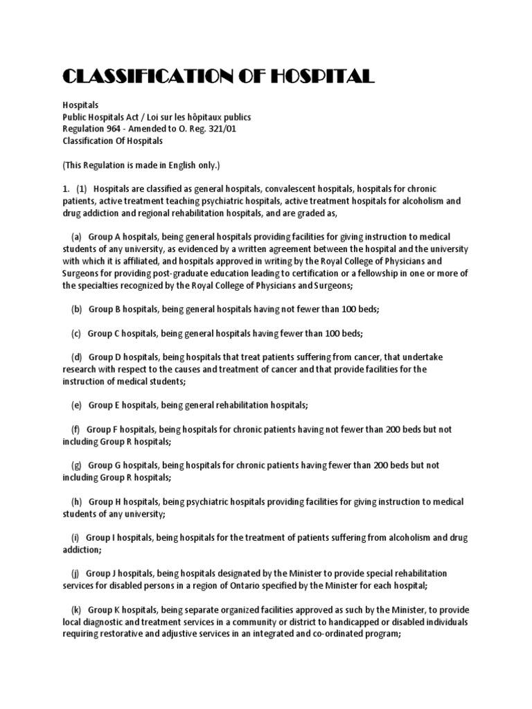 Classification of Hospital | PDF | Hospital | Residency (Medicine)