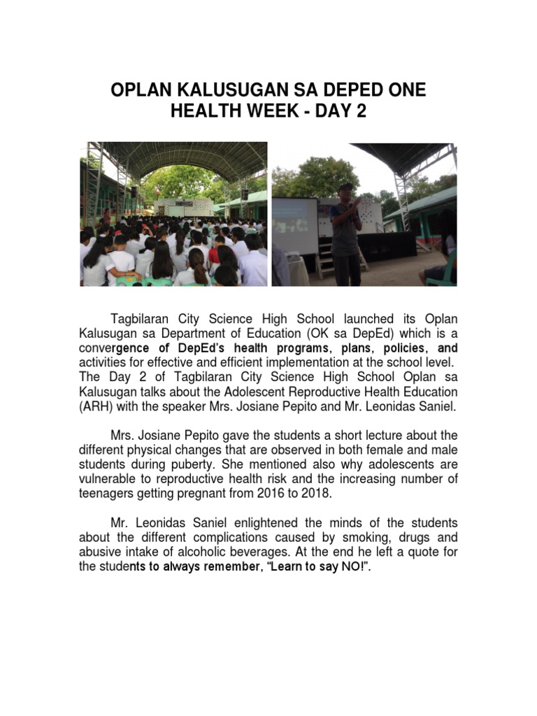 Oplan Kalusugan Sa Deped One Health Week - Day 2 | PDF | Public Health ...