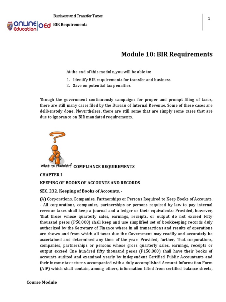 Lesson 10 BIR Requirements | PDF | Value Added Tax | Receipt