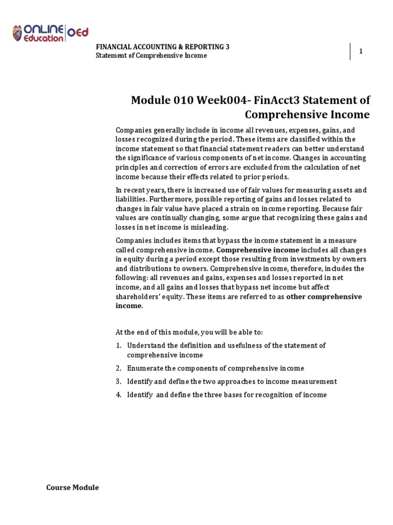 Module 010 Week004-Finacct3 Statement of Comprehensive Income | PDF ...