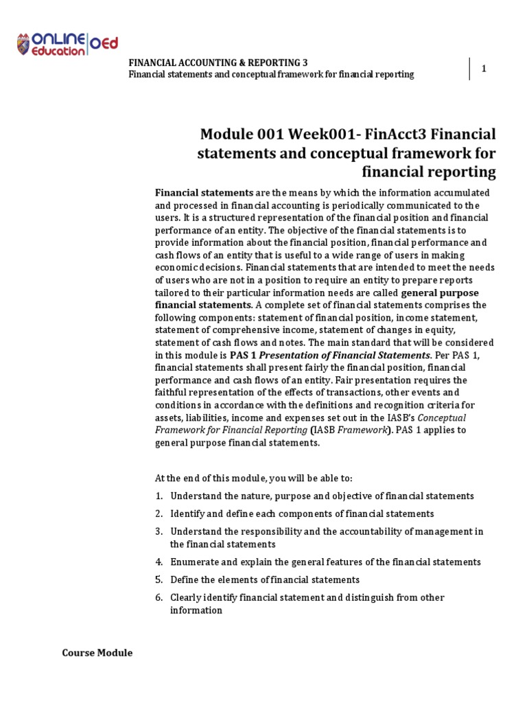 Module 001 Week001-Finacct3 Financial Statements and Conceptual ...