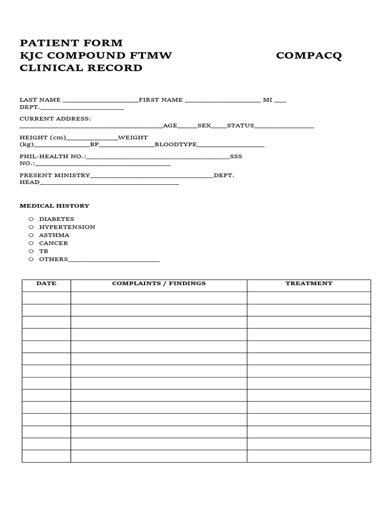 Patient Form KJC Compound FTMW Compacq Clinical Record | PDF | Medicine ...