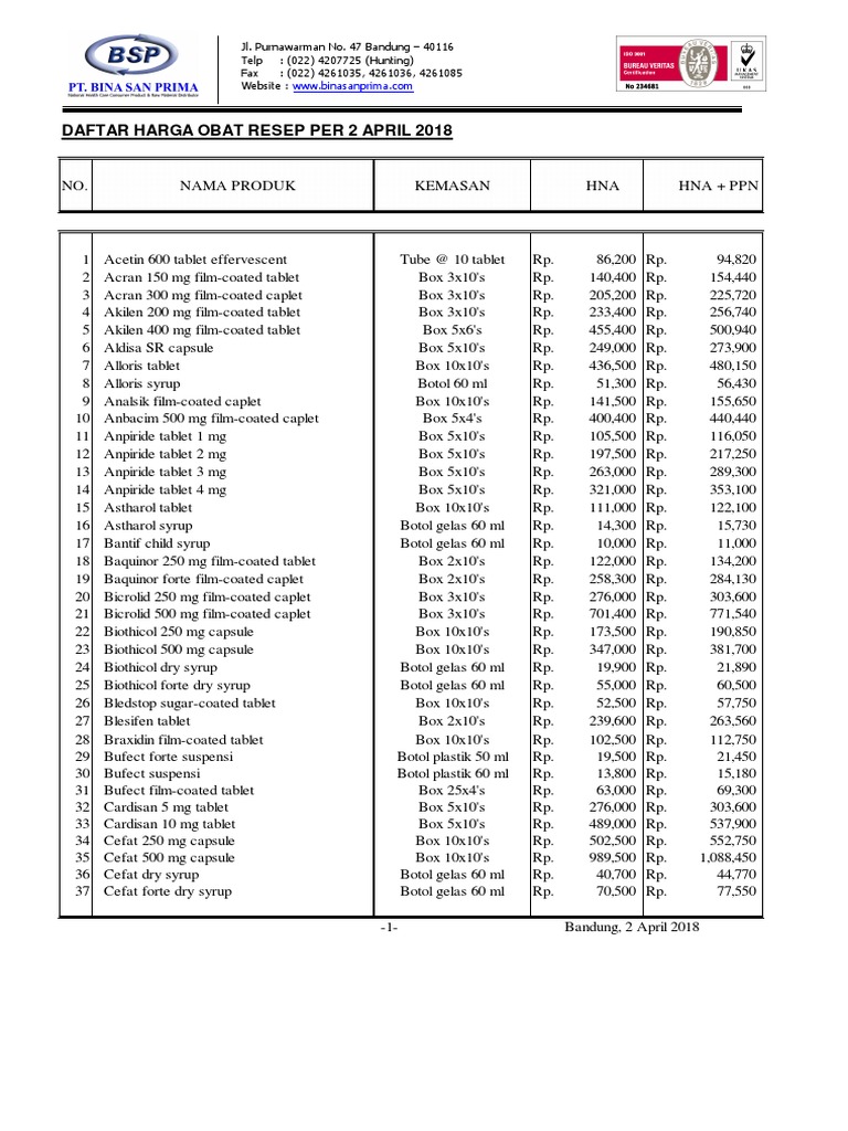 Daftar Harga Obat Sanbe Pertanggal 2 April 2018 | PDF | Tablet (Farmasi ...