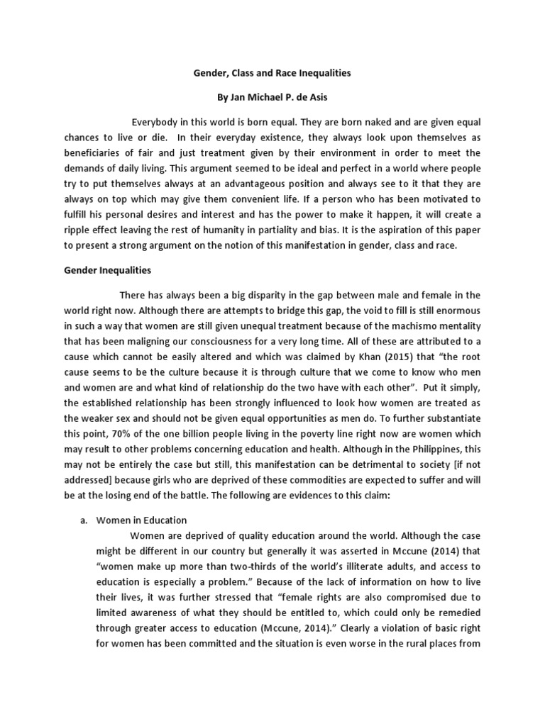 Class-Gender and Race Inequalities | PDF | Gender Inequality | Gender ...