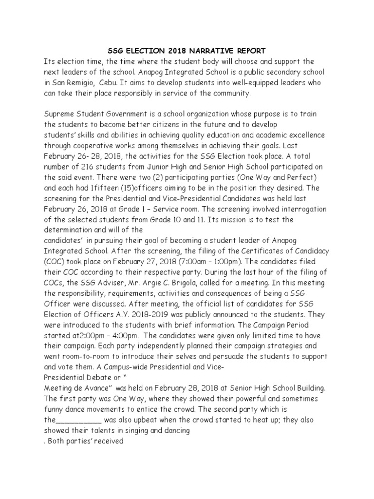 SSG Election 2018 Narrative Report | PDF | Elections | Government