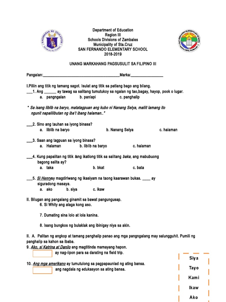 Filipino 1st Quarter Grade 3 | PDF