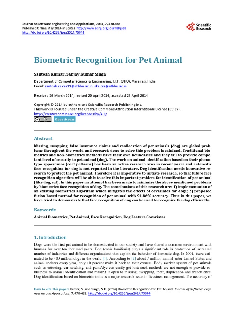 Biometric Recognition For Pet Animal | PDF | Principal Component ...