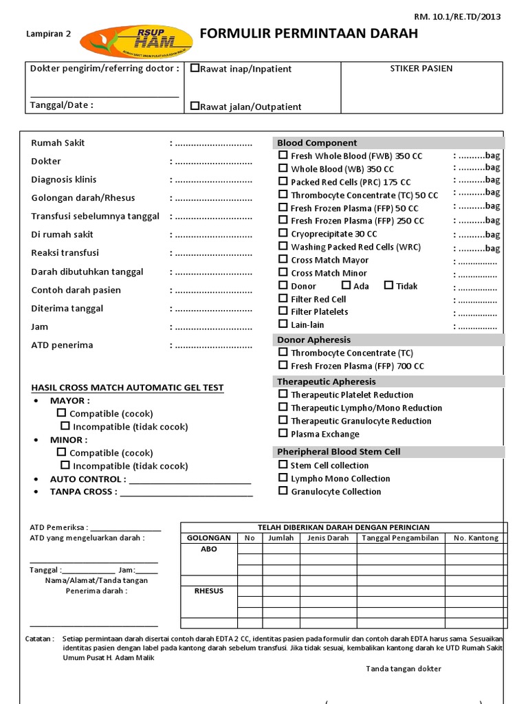 RM Permintaan Darah | PDF