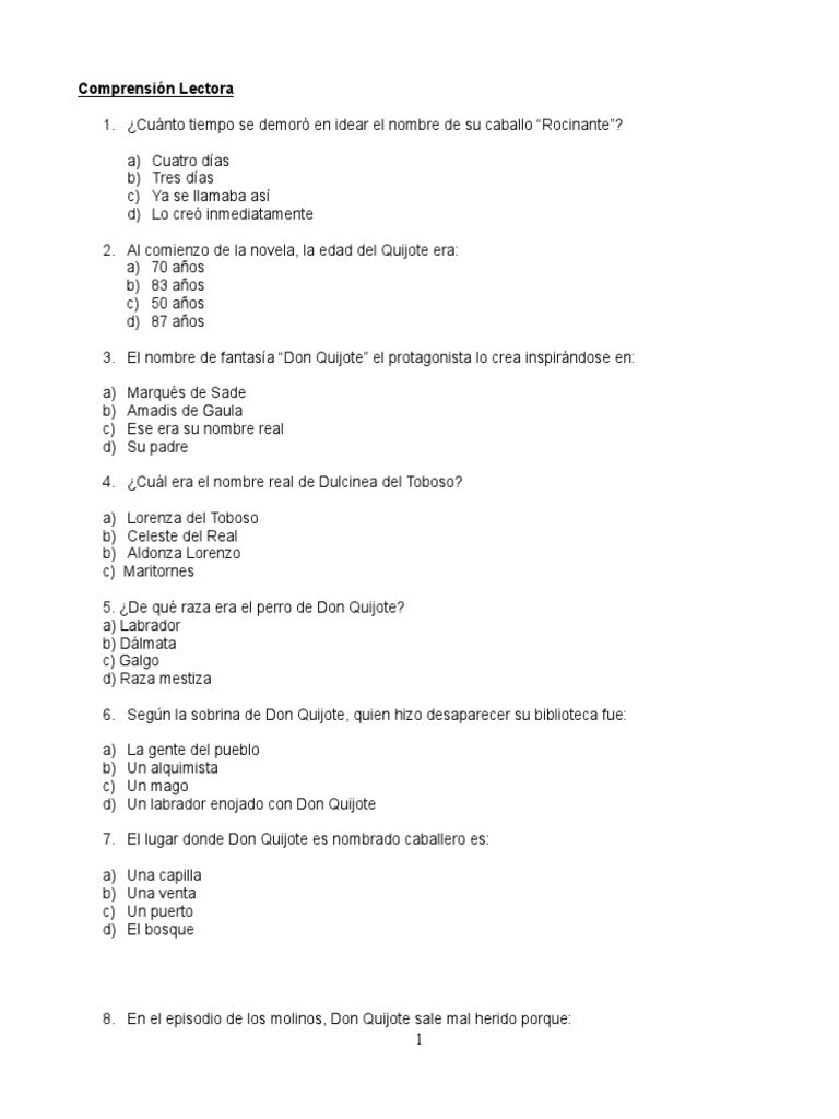 Prueba El Quijote | PDF | Don Quijote | Miguel De Cervantes
