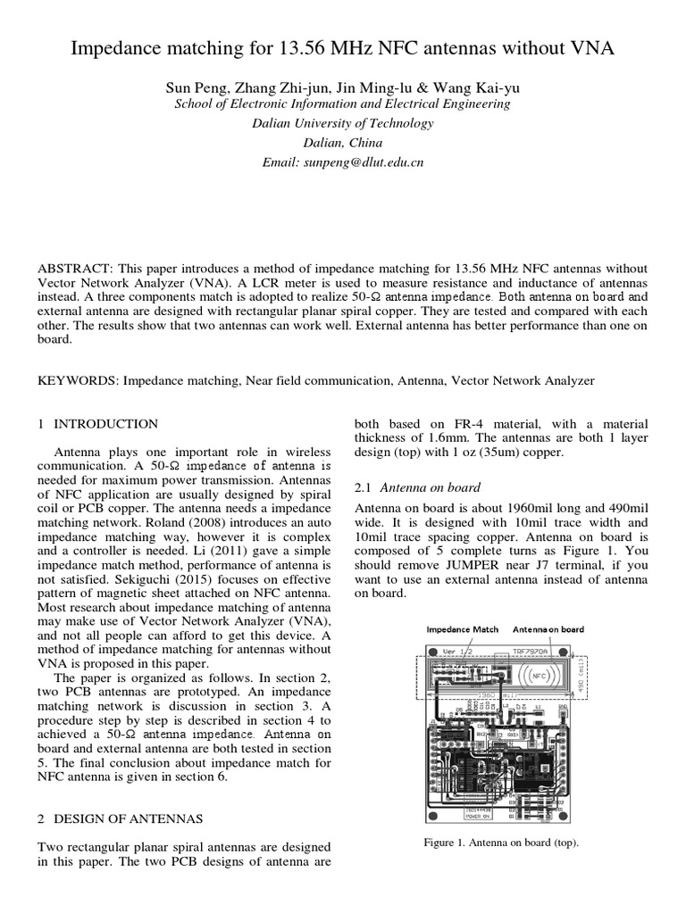 NFC Antenna Matching Without VNA | PDF | Antenna (Radio) | Electrical ...