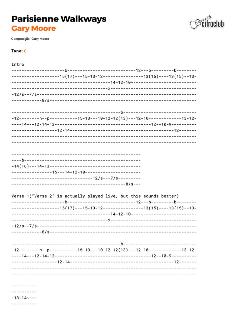 Cifra Club - Gary Moore - Parisienne Walkways | PDF