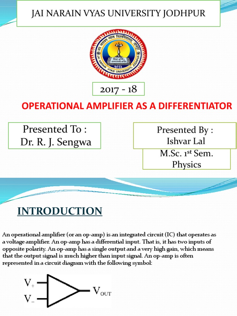 Operational Amplifier As A Differentiator: Jai Narain Vyas University ...