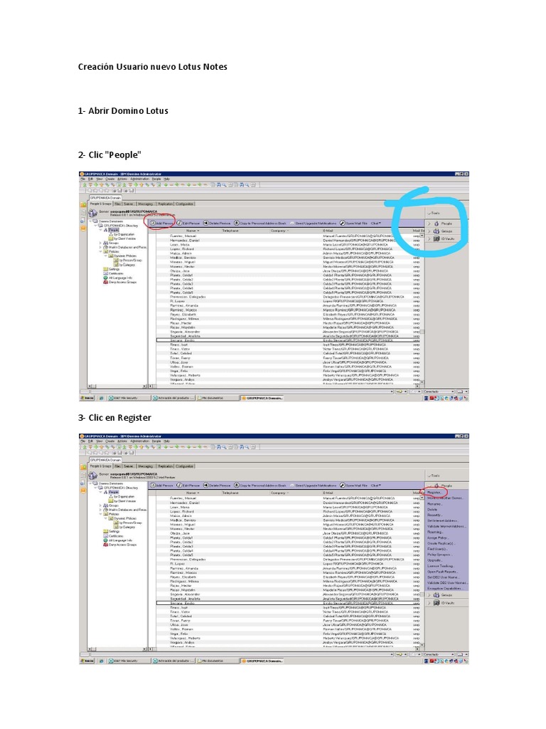 MANUAL Creación Usuario Nuevo Lotus Notes | PDF