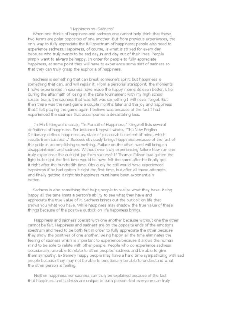 Essay About Happiness and Sadness | PDF | Happiness | Feeling