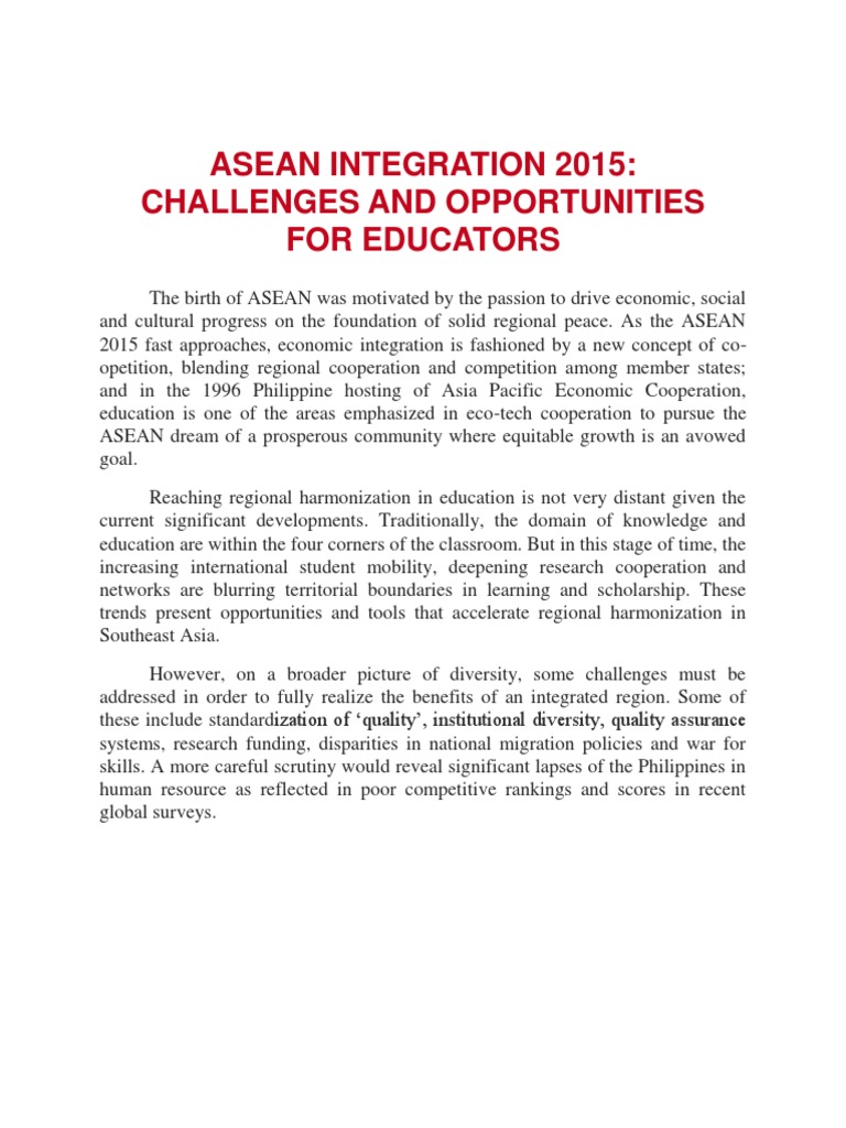 Asean Integration 2015: Challenges and Opportunities For Educators ...