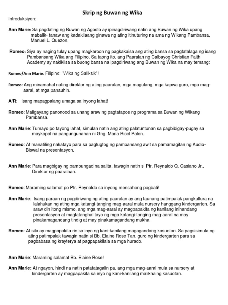 Script For Buwan NG Wika | PDF