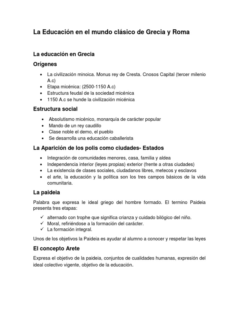 La Educación en El Mundo Clásico de Grecia y Roma | PDF | Esparta | Antigua Grecia