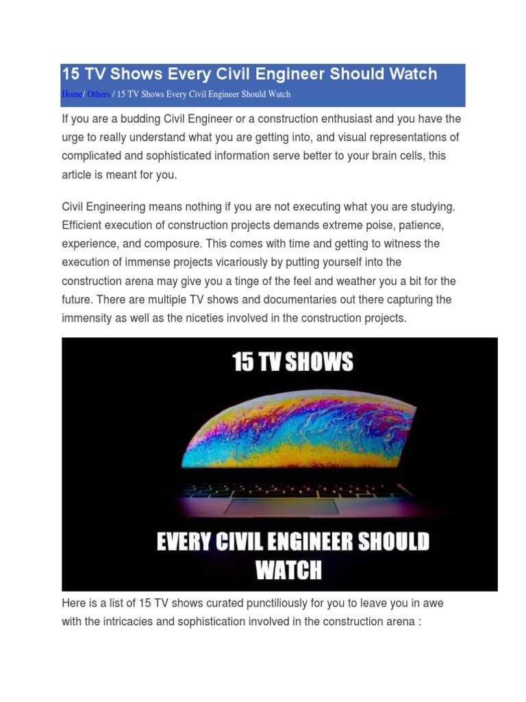 15 TV Shows Every Civil Engineer Should Watch | PDF | Engineering