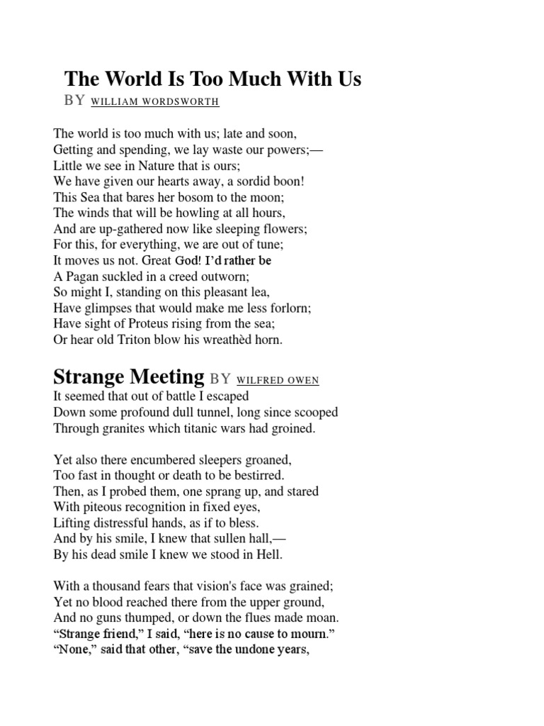 The World Is Too Much With Us | PDF | Science | Human