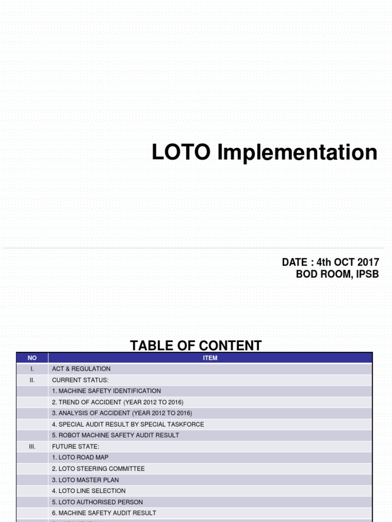 LOTO Implementation: DATE: 4th OCT 2017 Bod Room, Ipsb | PDF | Switch ...