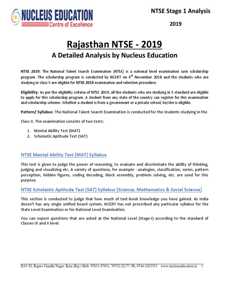 NTSE Stage1 Analysis | PDF | Test (Assessment) | Teaching Mathematics