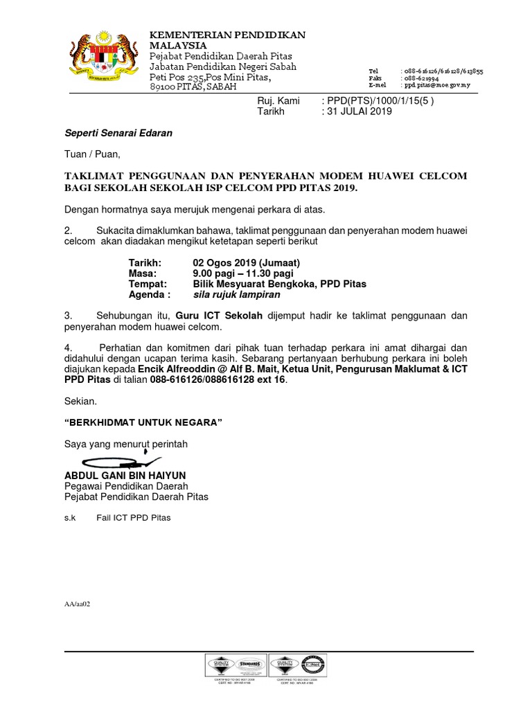 SURAT Panggilan Penyerahan Device Celcom | PDF