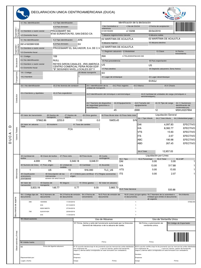 DUCA-D: Declaración Única Centroamericana para exportación desde EE.UU ...