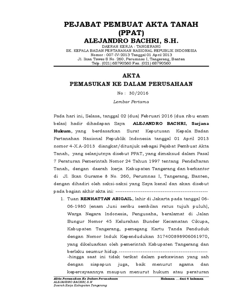Akta Inbreng - Kelompok | PDF