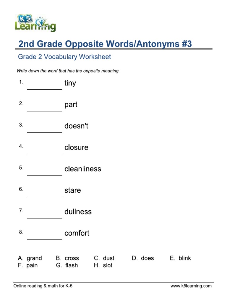 Grade 2 English Vocabulary Sheets | PDF