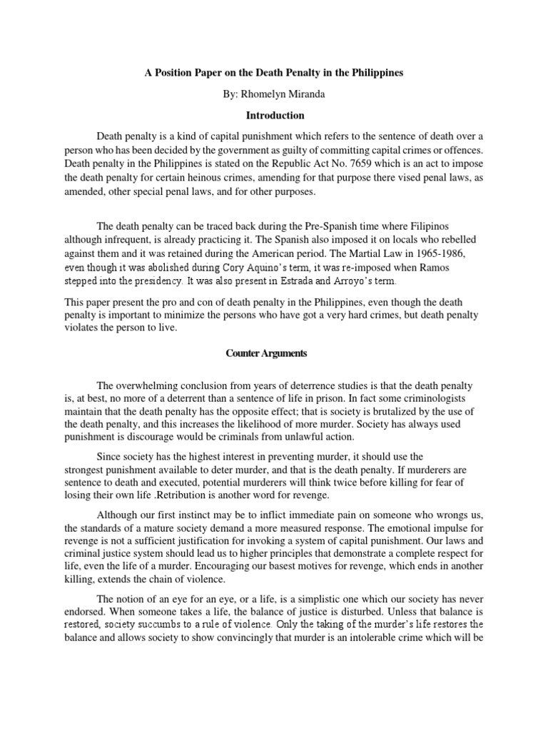 Position Paper on Death Penalty in PH | PDF | Capital Punishment ...