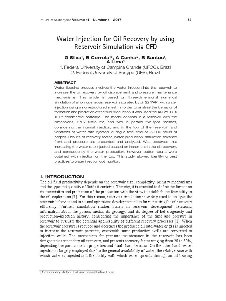 Reservoir Oil Recovery Via Water Injection | PDF | Petroleum Reservoir ...