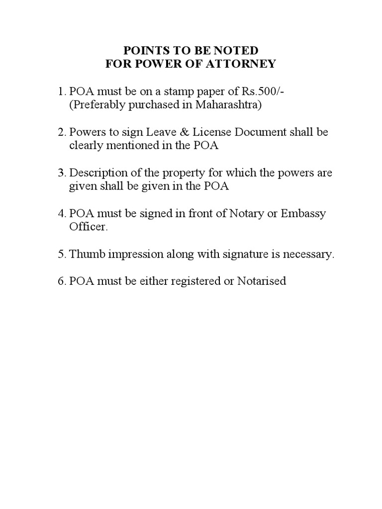 Power of Attorney Format for Maharashtra | PDF | Notary Public | Taxes