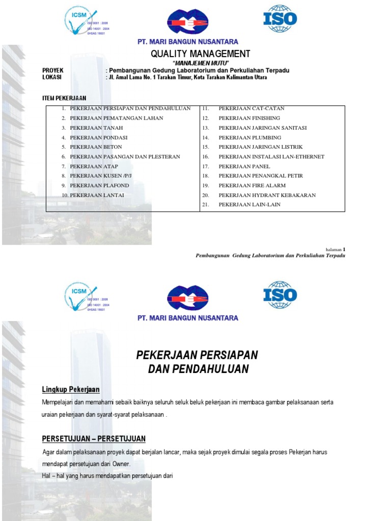 Manajemen Mutu Proyek Gedung | PDF