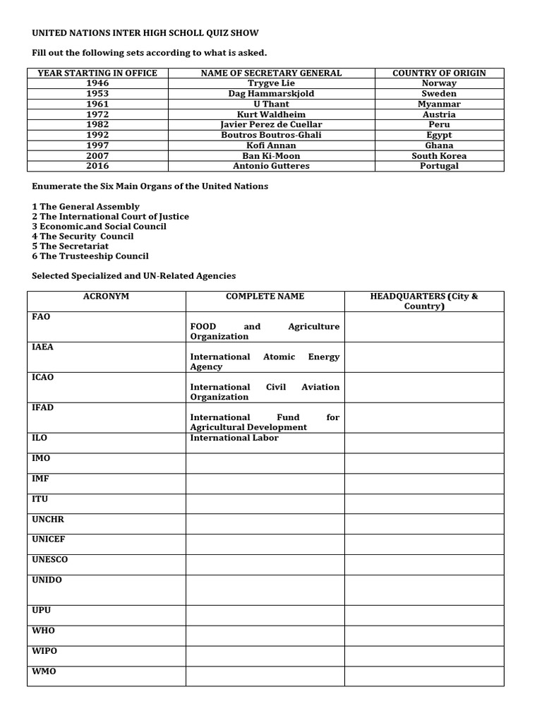 United Nations Inter High Quiz Bowl | PDF | United Nations ...