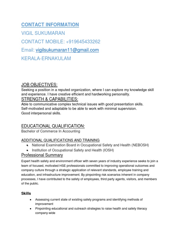 safety officer cv | Occupational Safety And Health | Safety