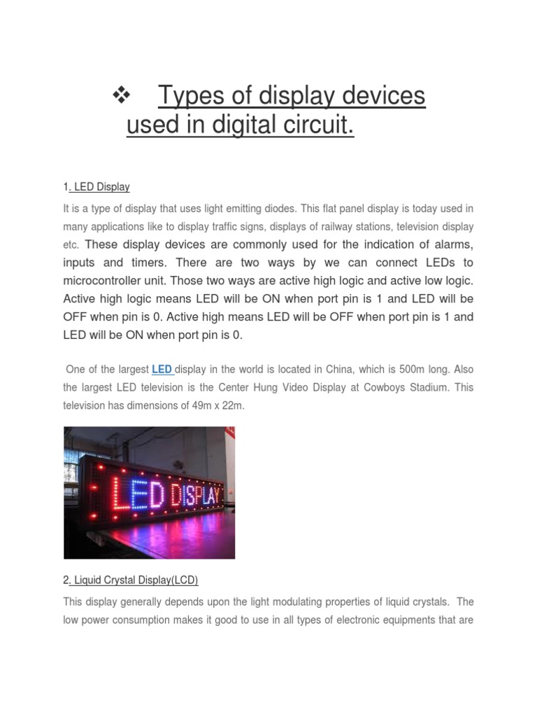 Types of Display Devices Used in Digital Circuit | PDF | Film And Video ...
