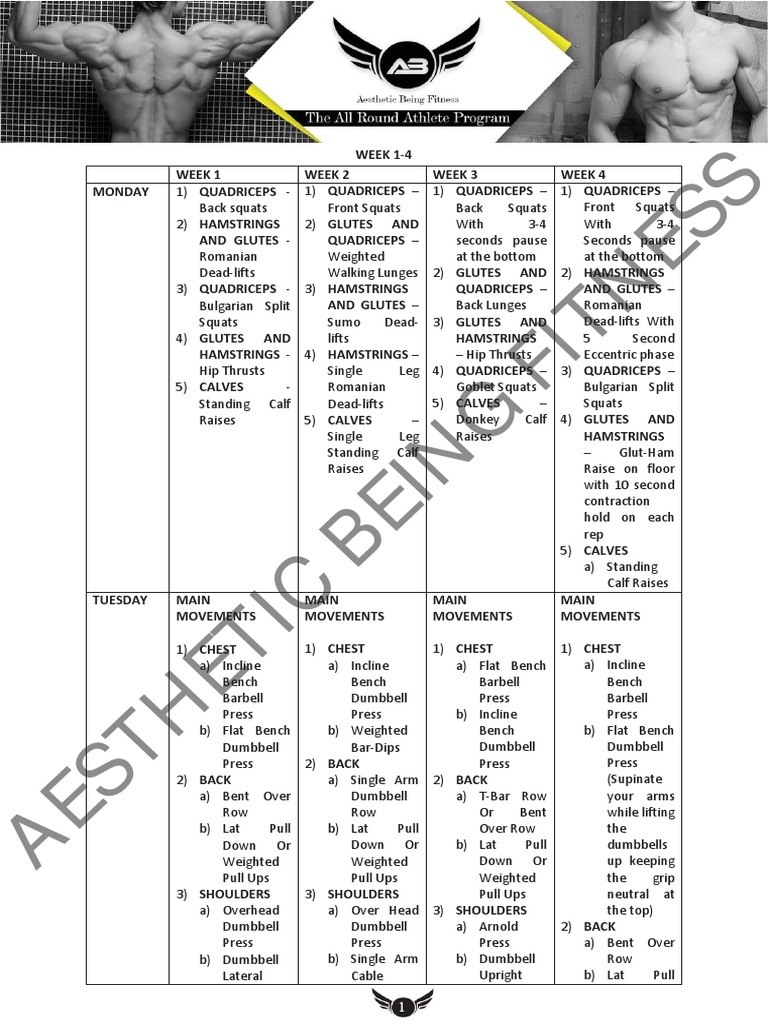 Fitness: WEEK 1-4 Week 1 Week 2 Week 3 Week 4 Monday | PDF | Athletic ...