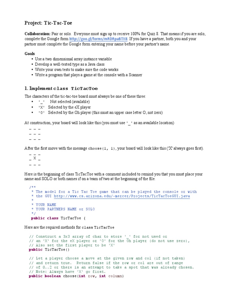 Project Tic Tac Toe 1 Implement Class Tictactoe Pdf Command Line Interface Areas Of 
