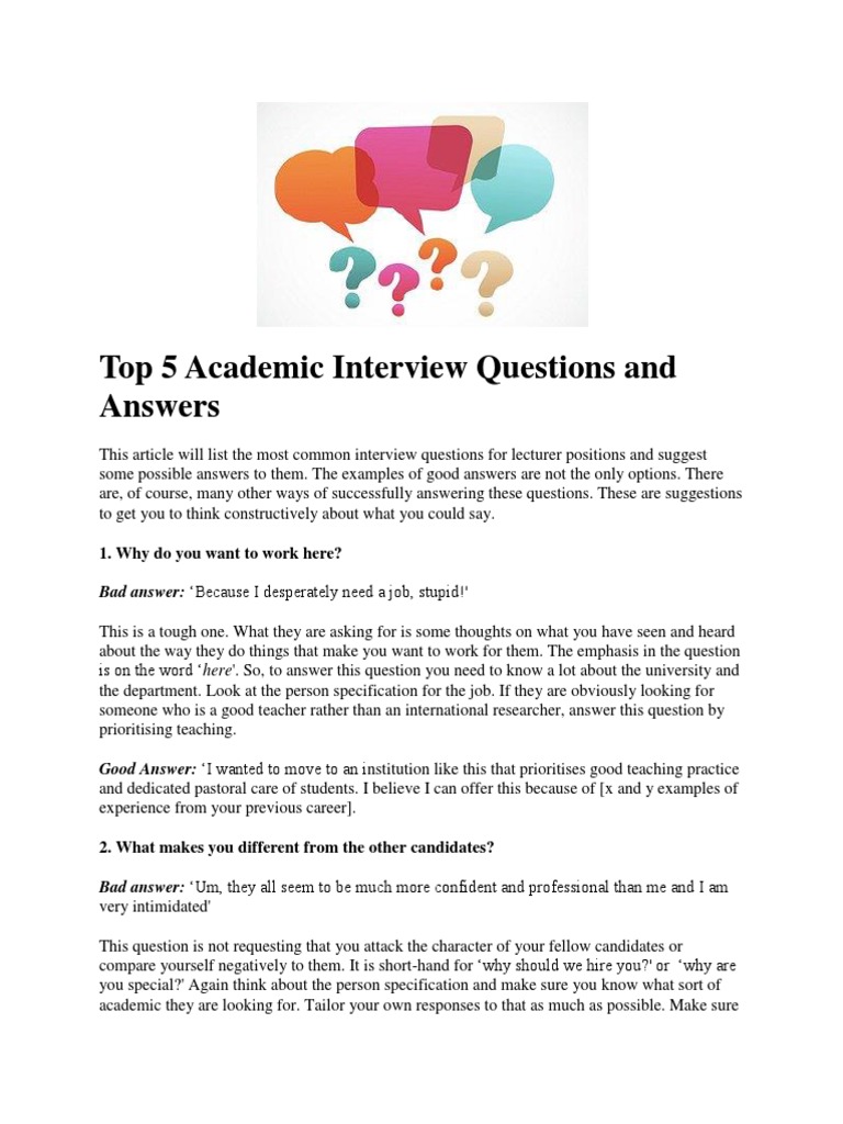 Top 5 Academic Interview Questions and Answers | Download Free PDF ...