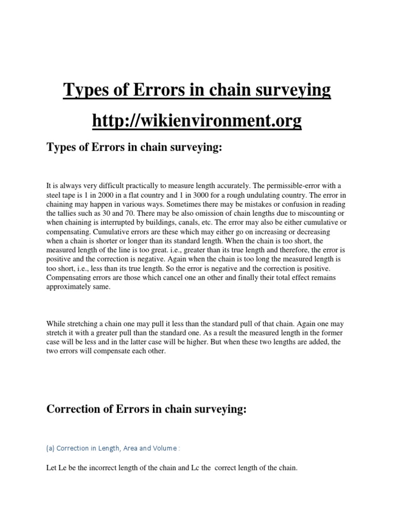 Types of Errors in Chain Surveying | PDF | Surveying | Thermal Expansion