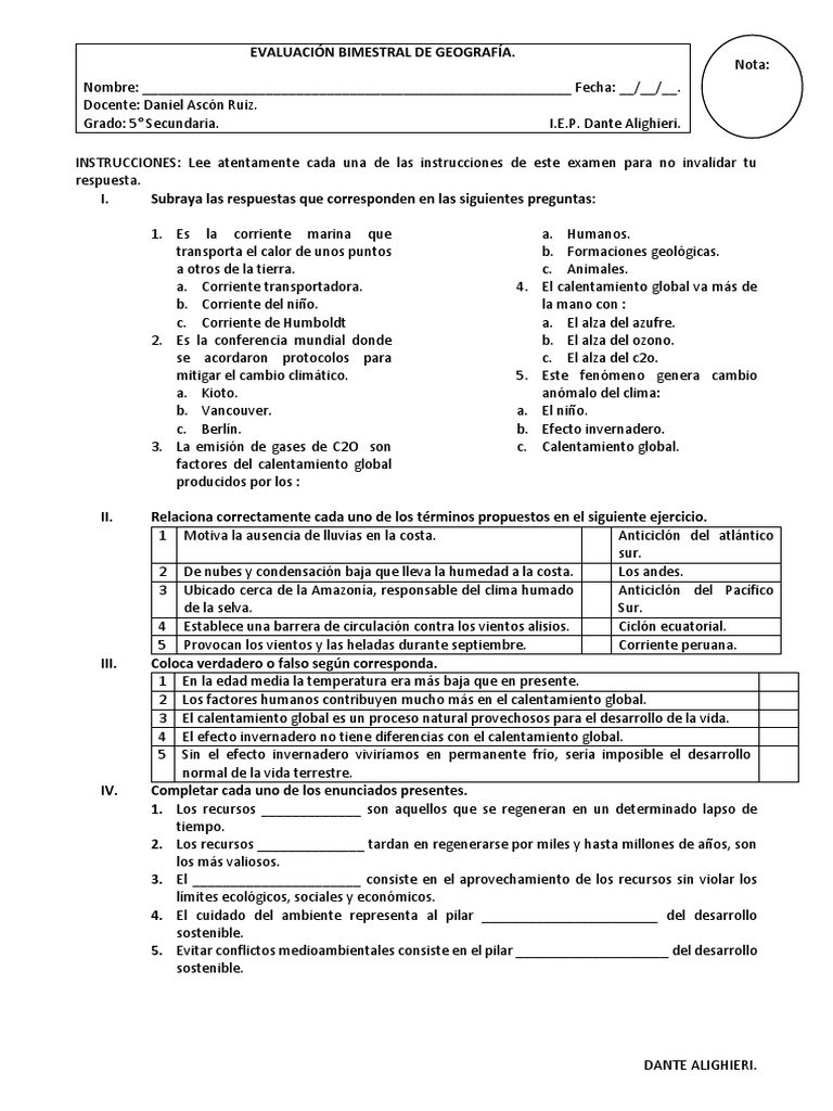 Examen sobre Calentamiento Global | PDF | Calentamiento global | Efecto ...