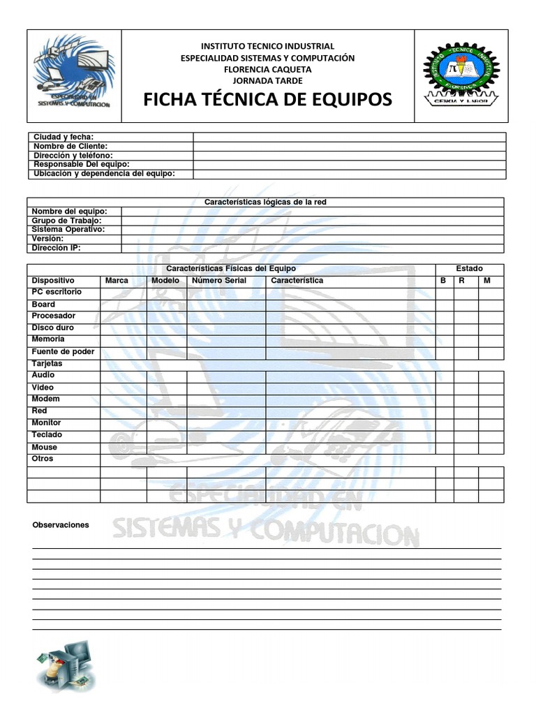 Ficha Tecnica de Equipos | PDF
