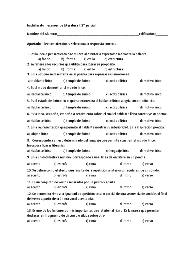 Examen de Literatura II Bachillerato | PDF | Ritmo | Teatro