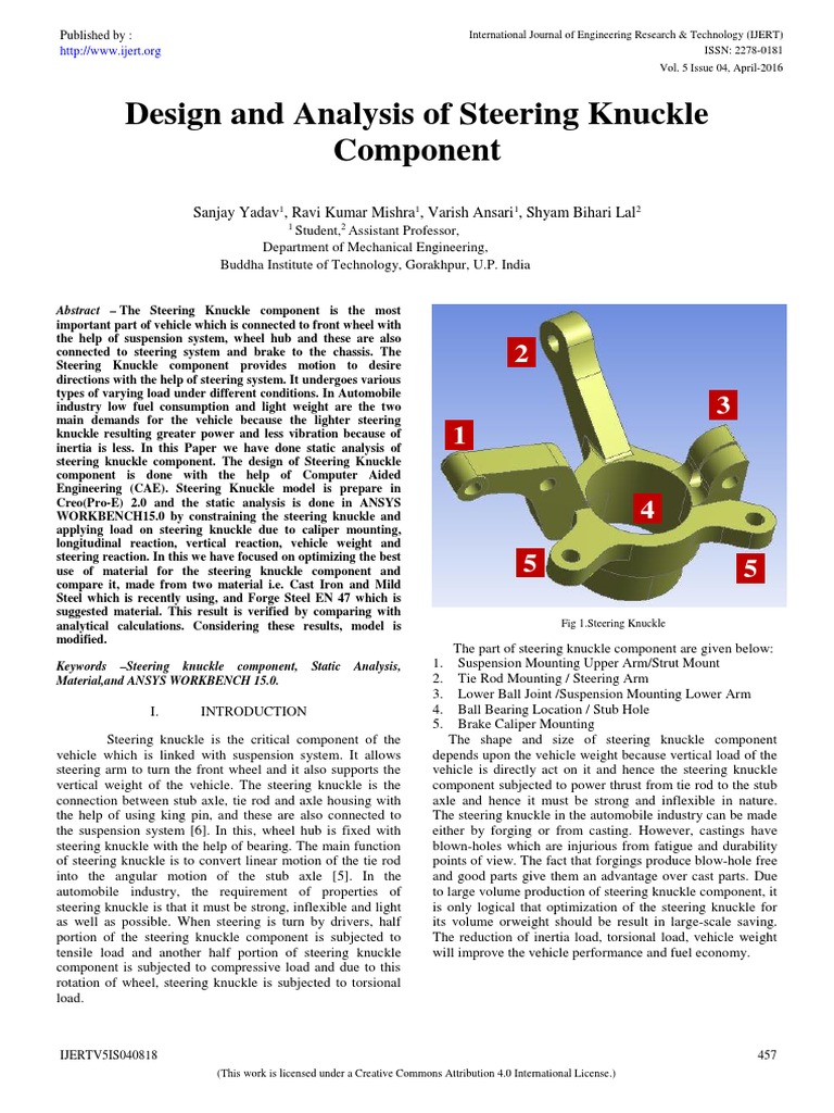 Design and Analysis of Steering Knuckle PDF | PDF | Bending ...