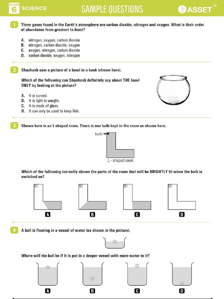 ASSET Science Sample Papers Class 6 | PDF
