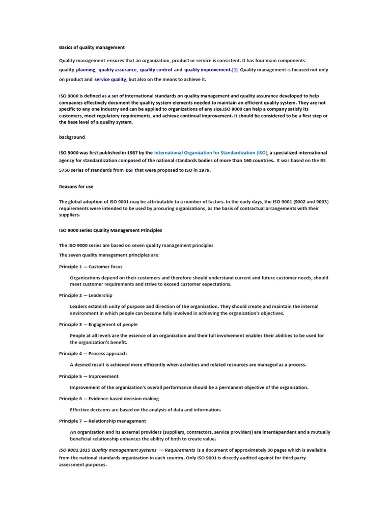 Basics of Quality Management | PDF | Iso 9000 | Quality Management