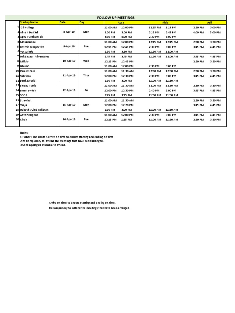 Follow Up Meetings Schedule (April) | PDF