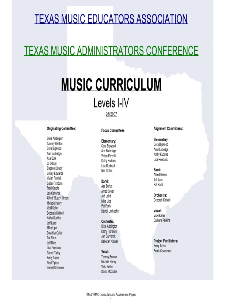 TX Music Curriculum I IV | PDF | Sheet Music | Harmony