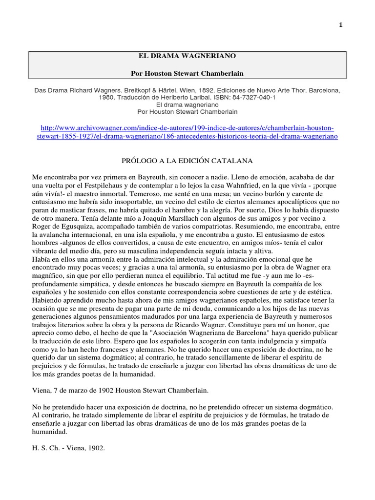 H. S. CHAMBERLAIN - El Drama Wagneriano | PDF | Richard Wagner | Poesía