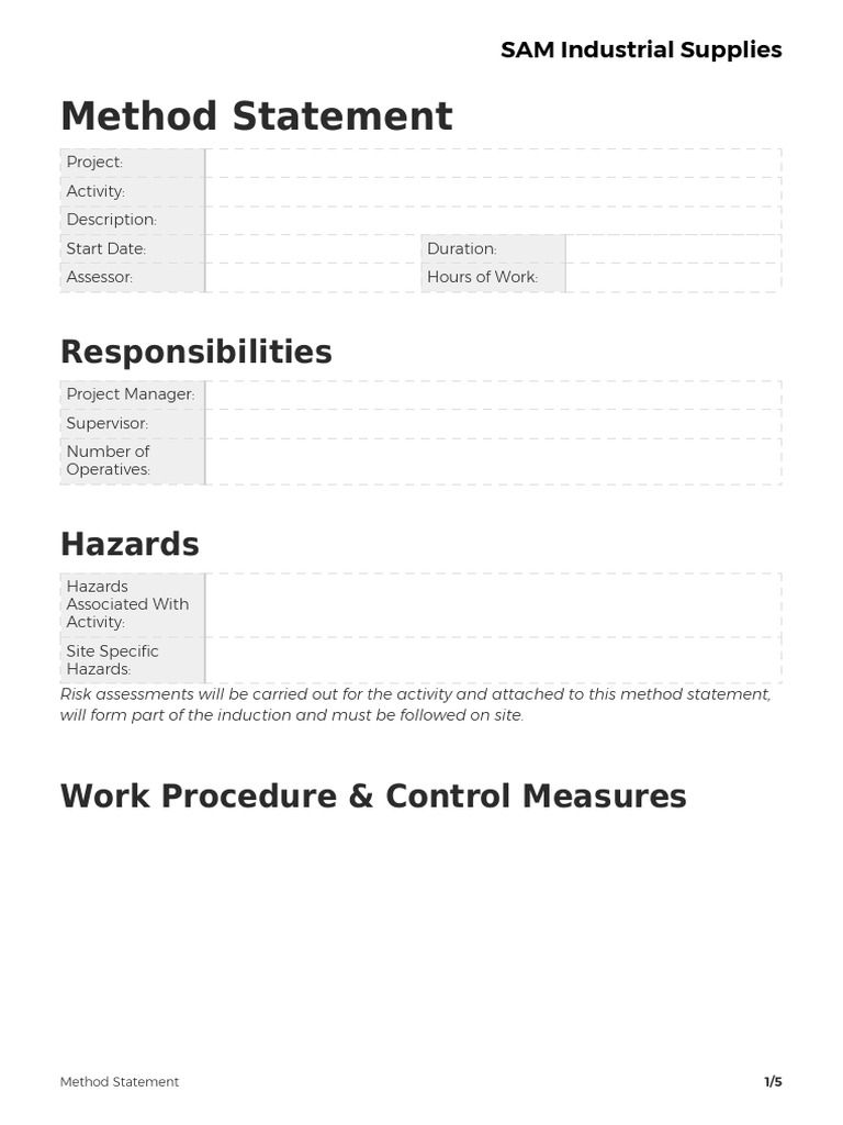 Method Statement Blank | PDF | Personal Protective Equipment | First Aid